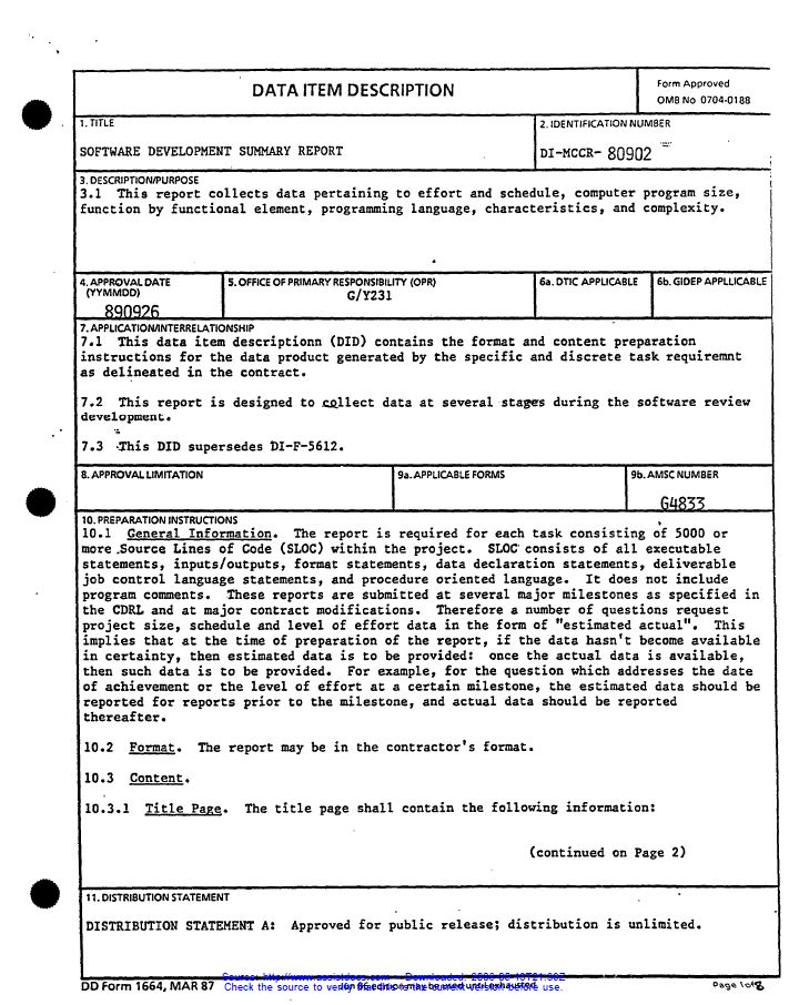 DID- Software Development Summary Report | SE Goldmine